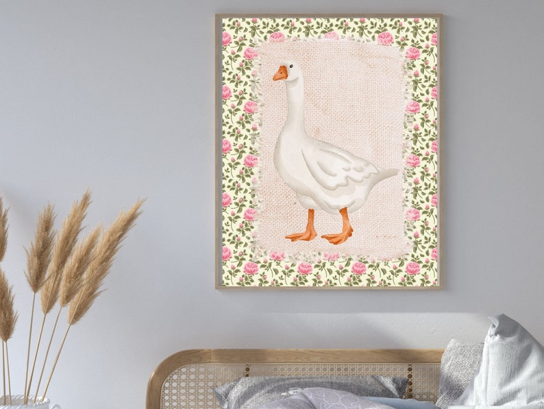 Silly Goose Floral Print, Pink Whimsical Nursery Wall Art ...