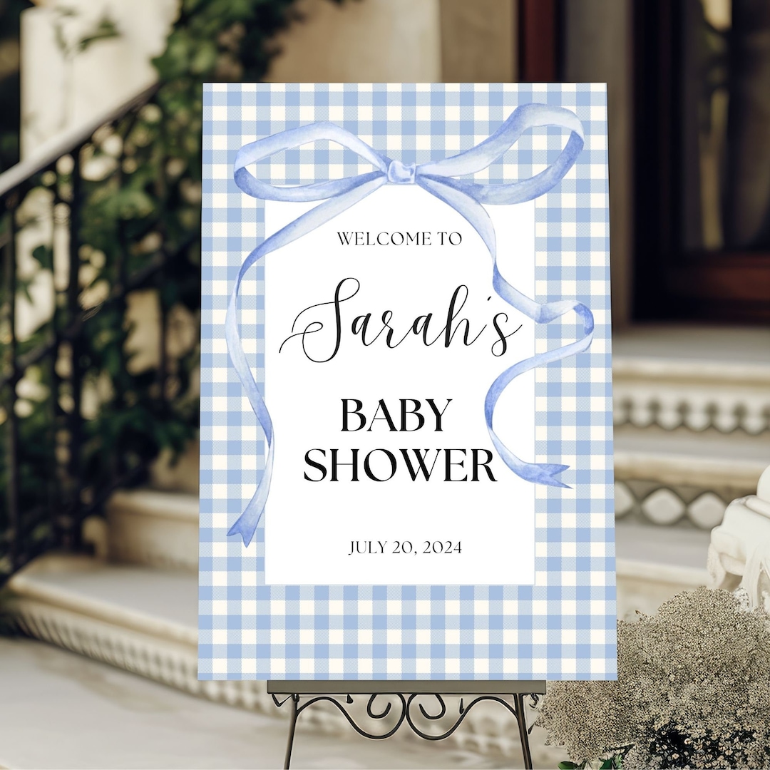 Blue Gingham Baby Shower Welcome Sign, Classic Gingham Boy Baby ...