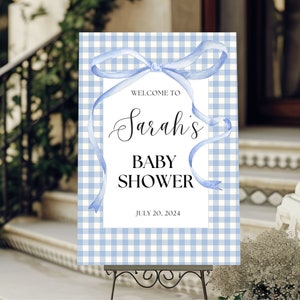 Blue Gingham Baby Shower Welcome Sign, Classic Gingham Boy Baby ...