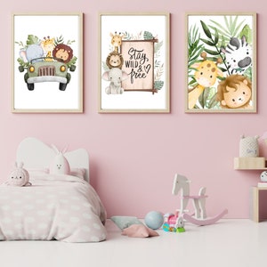 Safari Nursery Decor Set of 3 Jungle Animal Nursery Prints | Lion ...