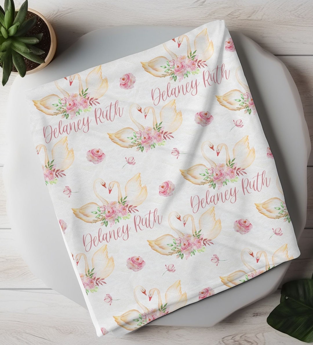 Swan Princess Swaddle Set, Personalized Swan Princess Baby Blanket ...