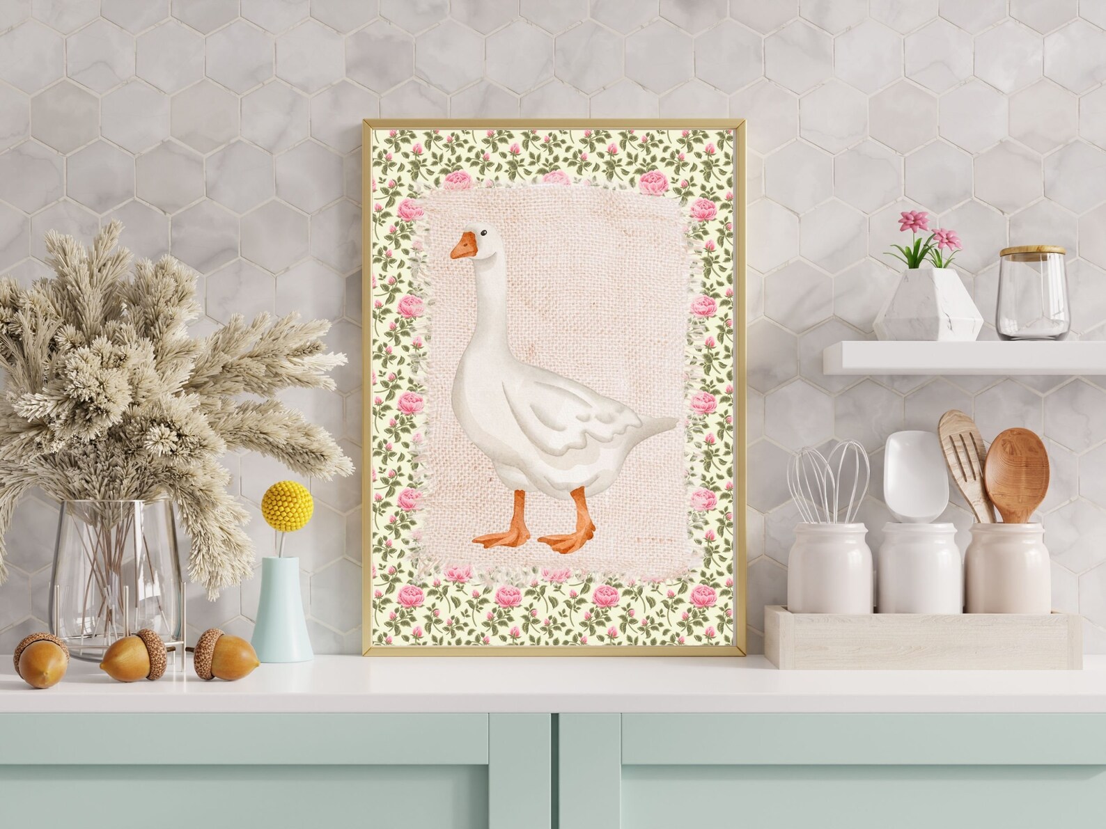 Silly Goose Floral Print, Pink Whimsical Nursery Wall Art ...