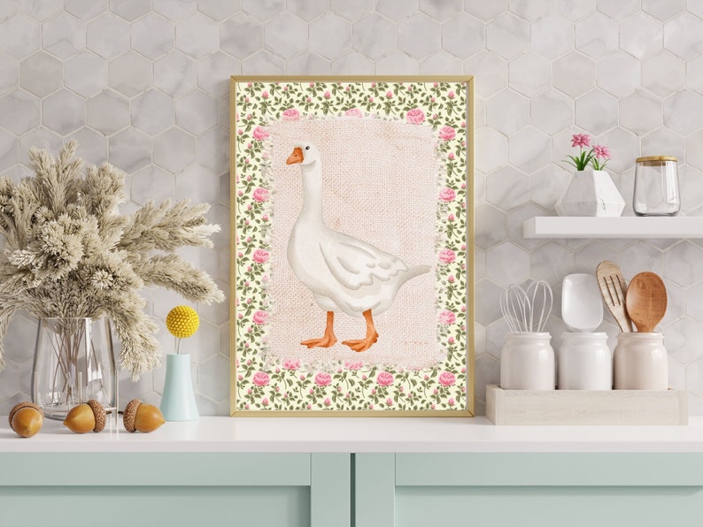 Silly Goose Floral Print, Pink Whimsical Nursery Wall Art ...