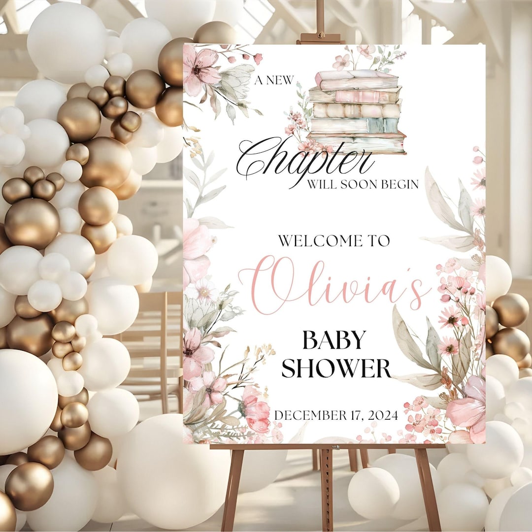 A New Chapter Begins Baby Shower Welcome Sign, Girl Storybook Baby ...