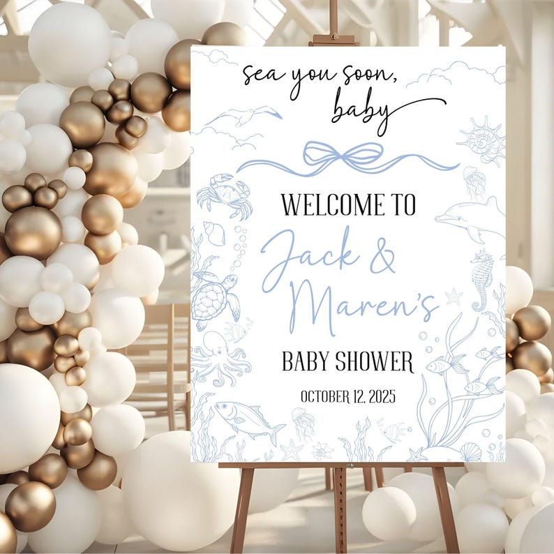 Coastal Baby Shower Welcome Sign, Sea You Soon, Baby, Custom Nautical ...