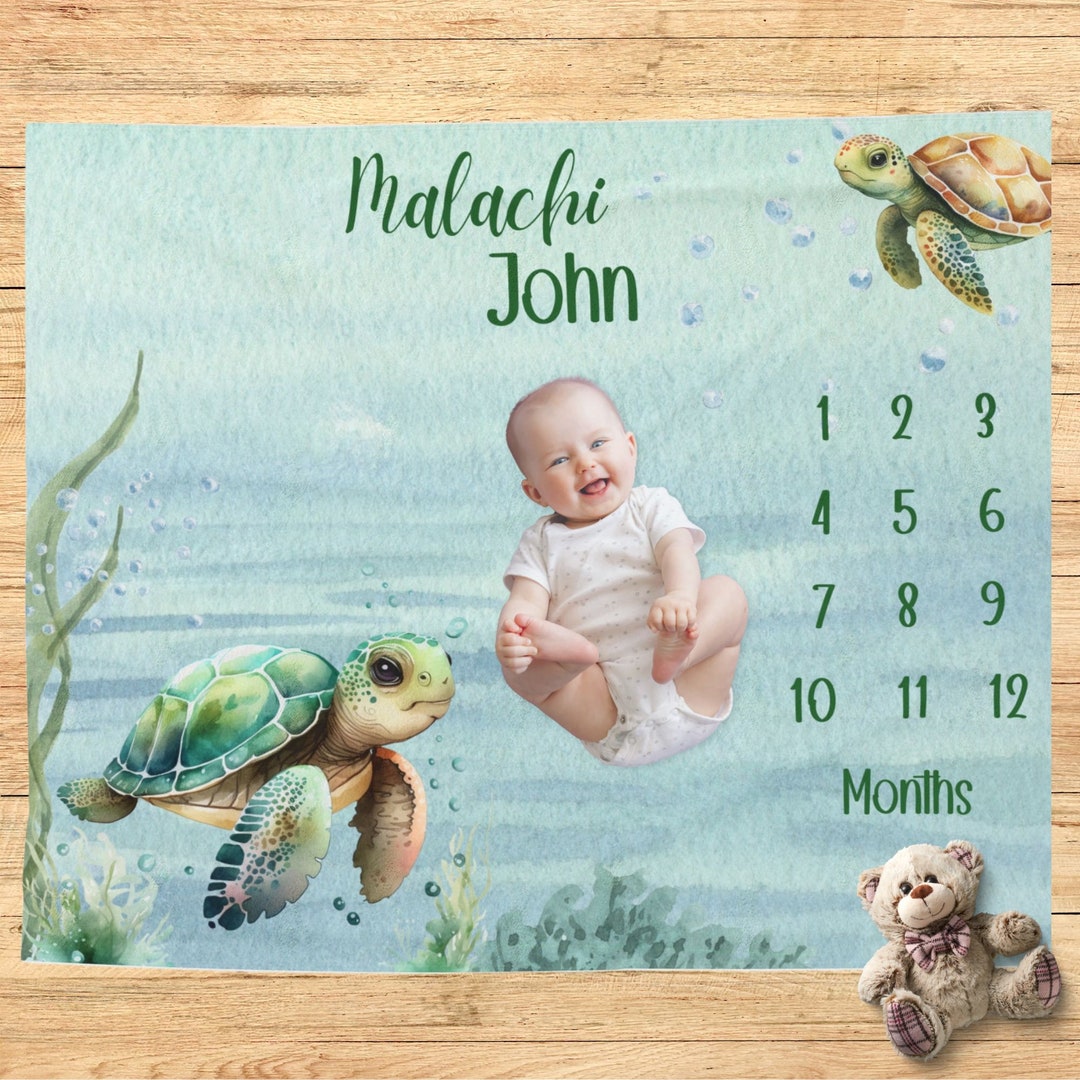Sea Turtle Milestone Blanket, Personalized Sea Turtle Baby Boy Month ...