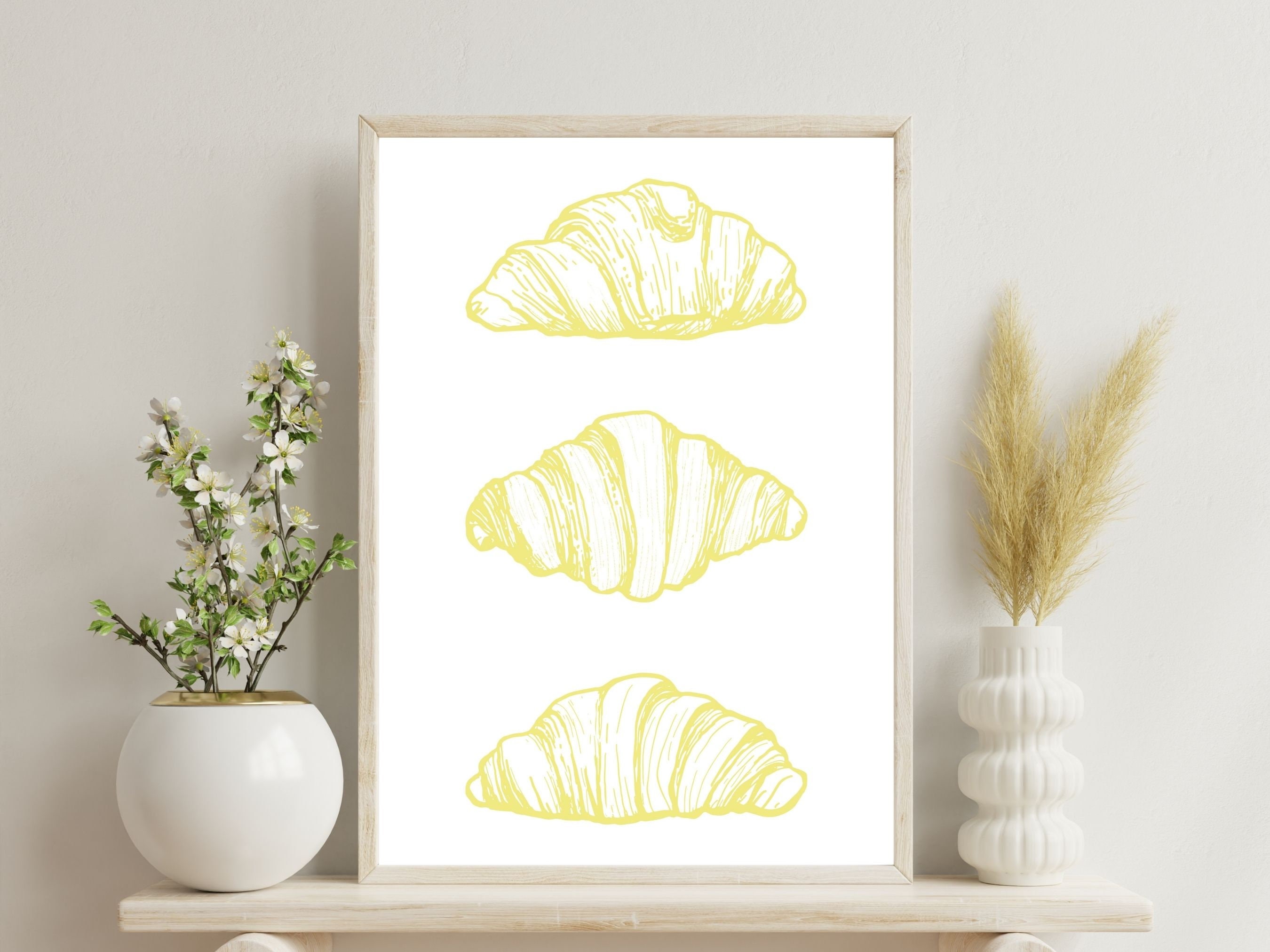 French Croissant Art Print, Gold Breakfast Print, Cute Cafe Printable ...