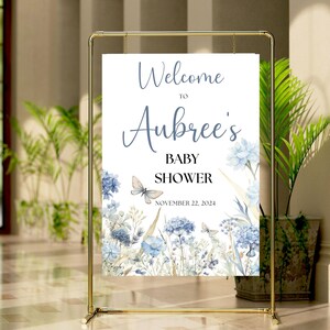 Blue Wildflower Baby Shower Welcome Sign, Baby in Bloom Welcome Sign ...
