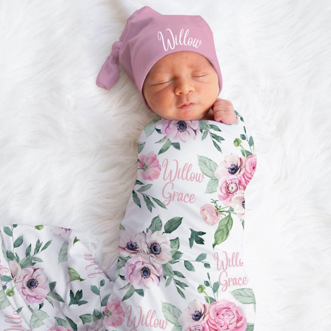Pink Floral Baby Blanket, Personalized Baby Blanket, Rose Baby Blanket ...