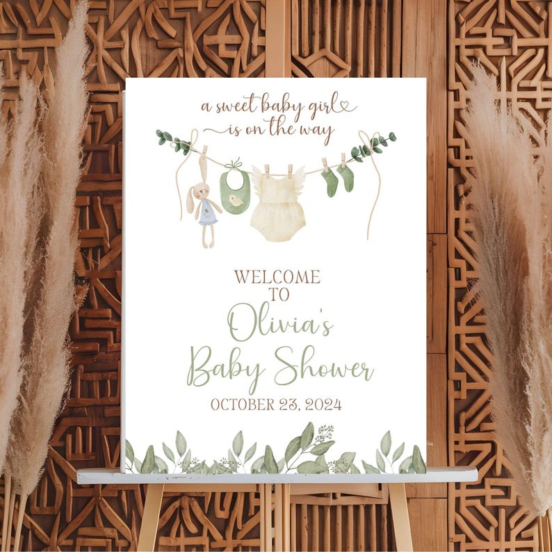 Boho Baby Clothes Shower Welcome Sign Template, Sweet Baby Girl Shower ...