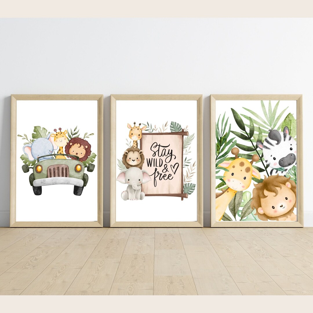 Safari Nursery Decor Set of 3 Jungle Animal Nursery Prints | Lion ...