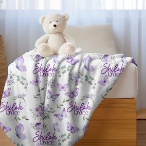 Purple Rose Personalized Blanket, Custom Butterfly Baby Blanket, Shower ...