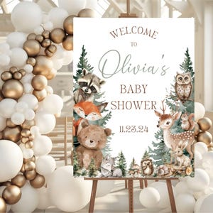 Woodland Baby Shower Welcome Sign, Greenery Forest Animals Baby Shower ...