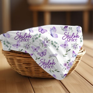 Purple Rose Personalized Blanket, Custom Butterfly Baby Blanket, Shower ...