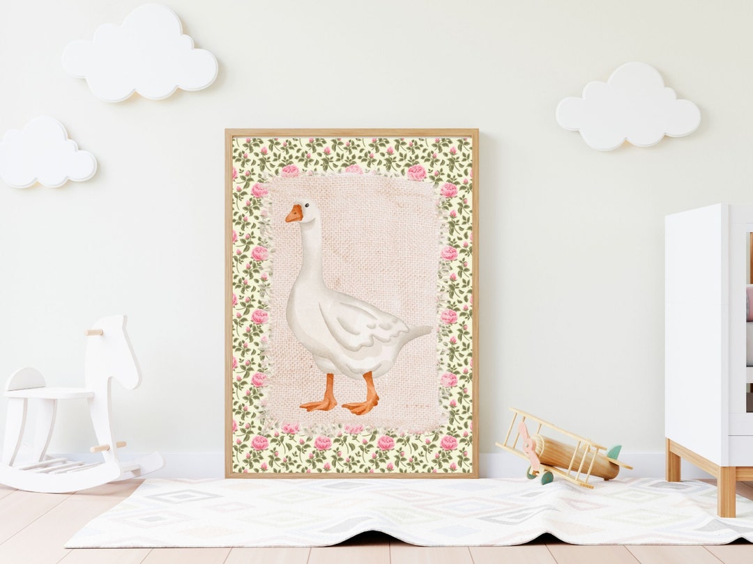 Silly Goose Floral Print, Pink Whimsical Nursery Wall Art ...