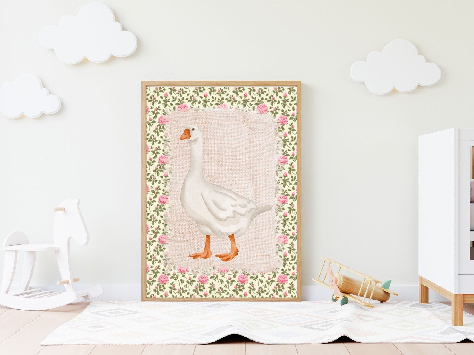 Silly Goose Floral Print, Pink Whimsical Nursery Wall Art ...