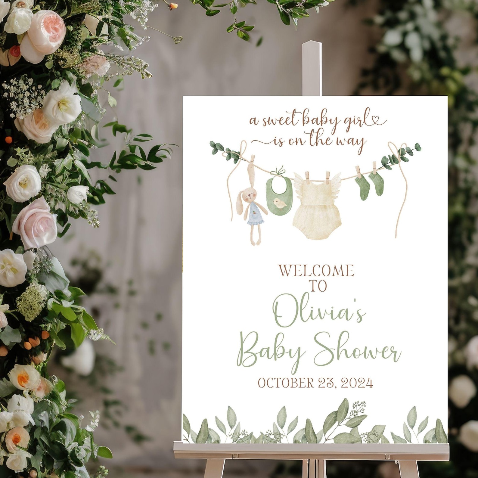 Boho Baby Clothes Shower Welcome Sign Template, Sweet Baby Girl Shower ...