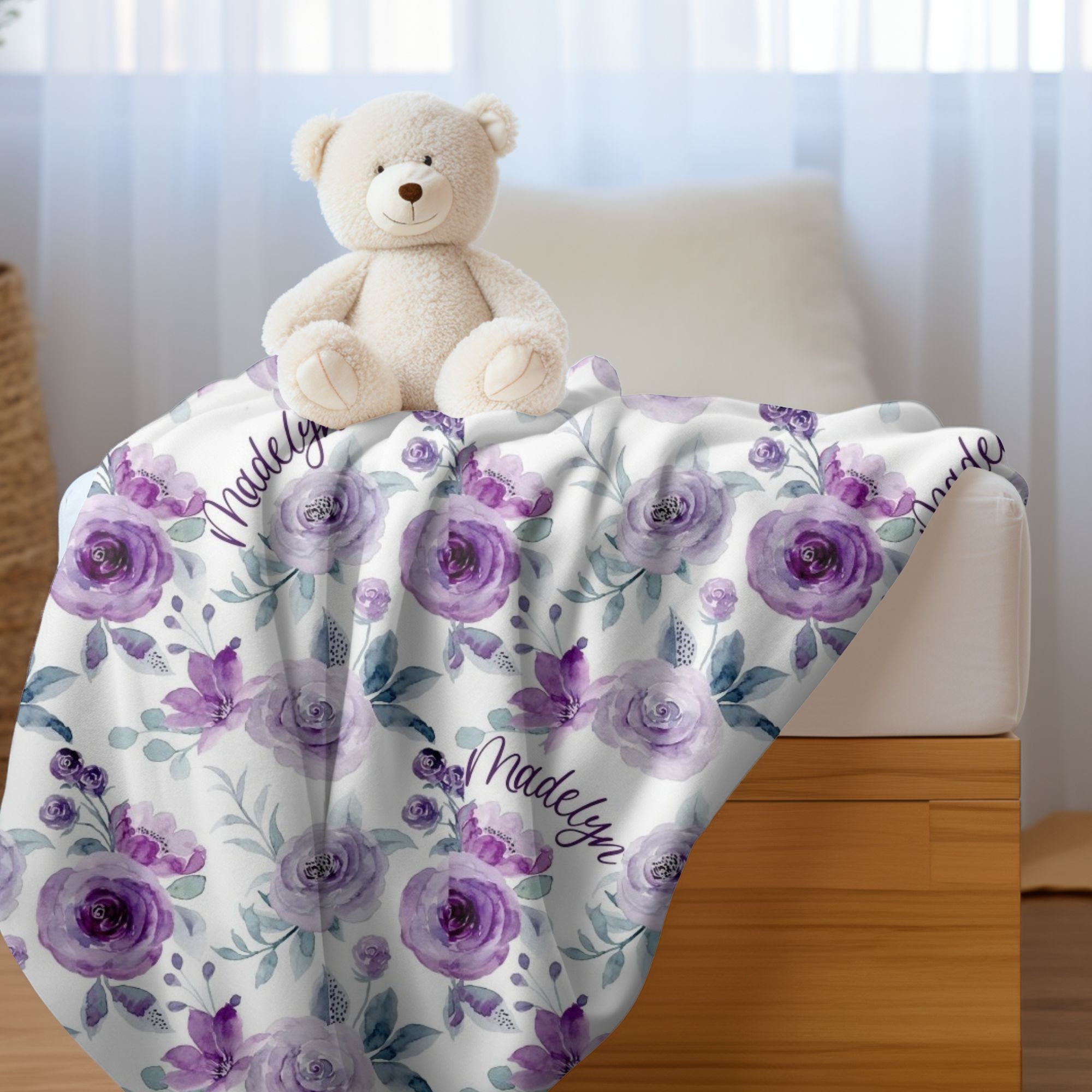 Purple Rose Personalized Blanket, Custom Baby Blanket, Shower Gift ...
