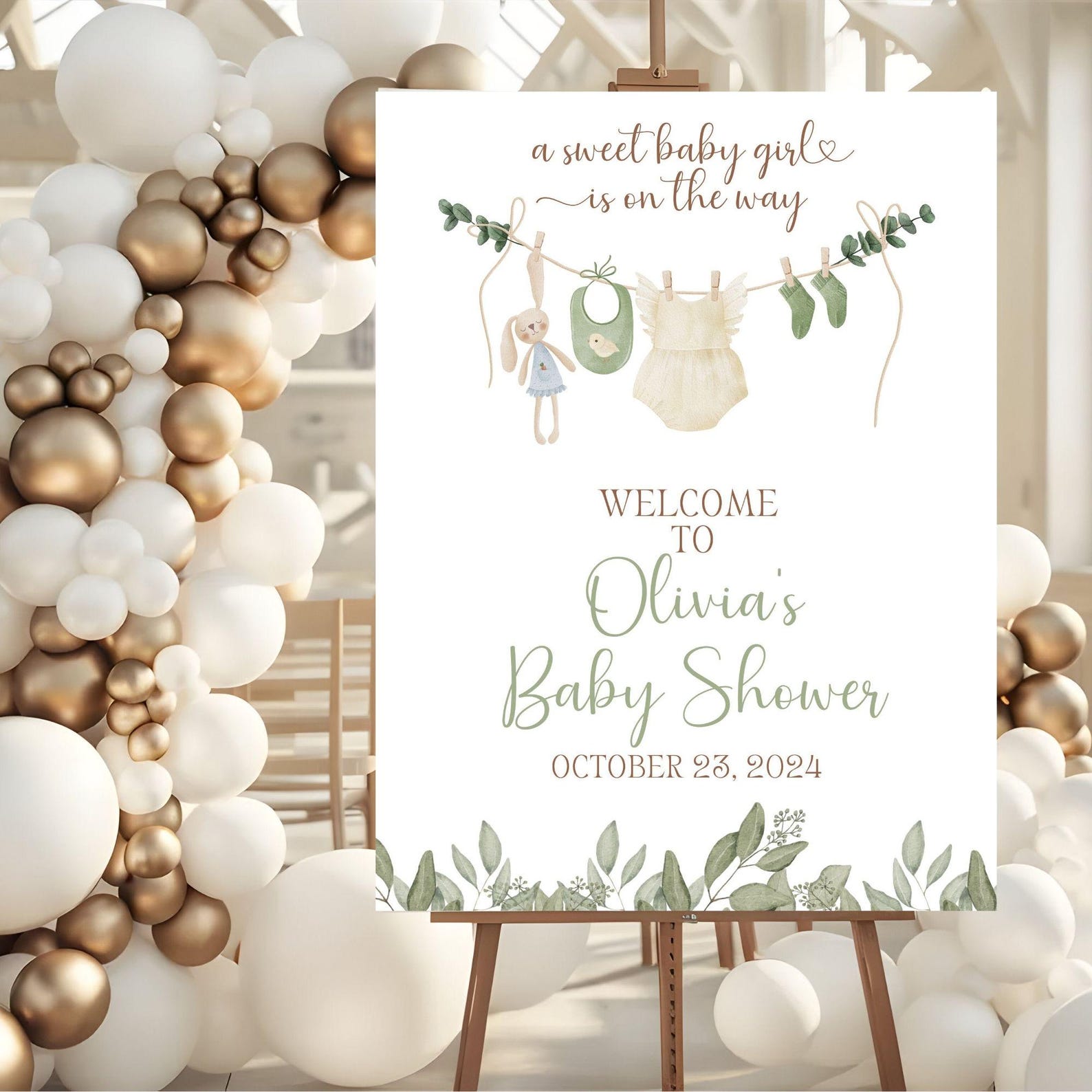 Boho Baby Clothes Shower Welcome Sign Template, Sweet Baby Girl Shower ...