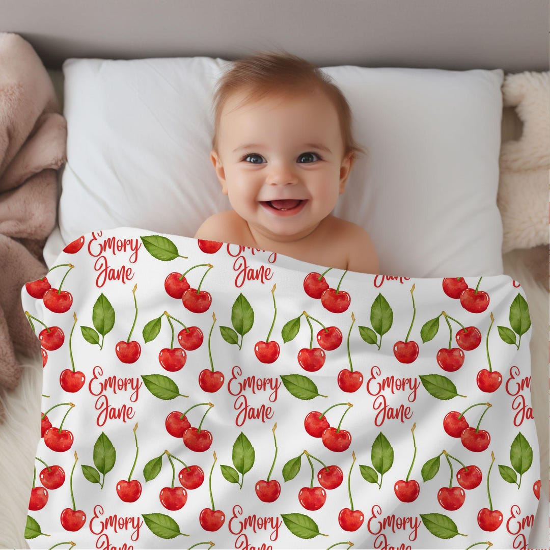 Cherry Baby Blanket, Personalized Baby Blanket, Cherry Baby Blanket ...