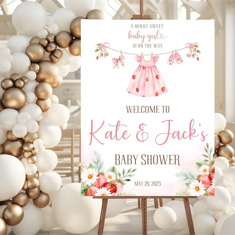 Coquette Berry Baby Shower Welcome Sign, Berry Sweet Baby Shower Poster ...