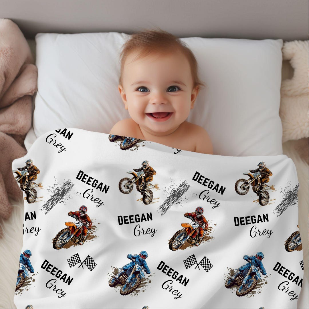 Custom Motocross Baby Name Blanket, Personalized Baby Boy Dirt Bike ...