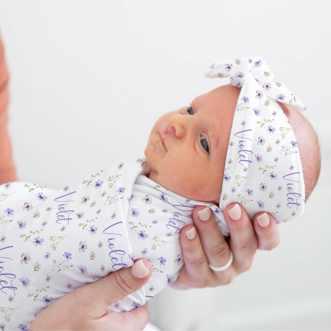 Violet Flowers Swaddle Set, Violet Flowers Swaddle, Personalized Baby ...