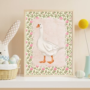 Silly Goose Floral Print, Pink Whimsical Nursery Wall Art ...