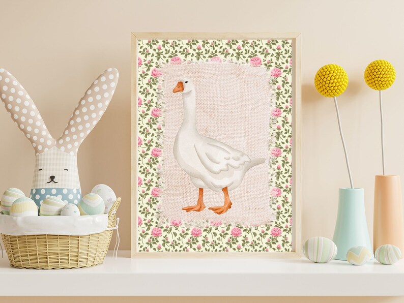Silly Goose Floral Print, Pink Whimsical Nursery Wall Art ...