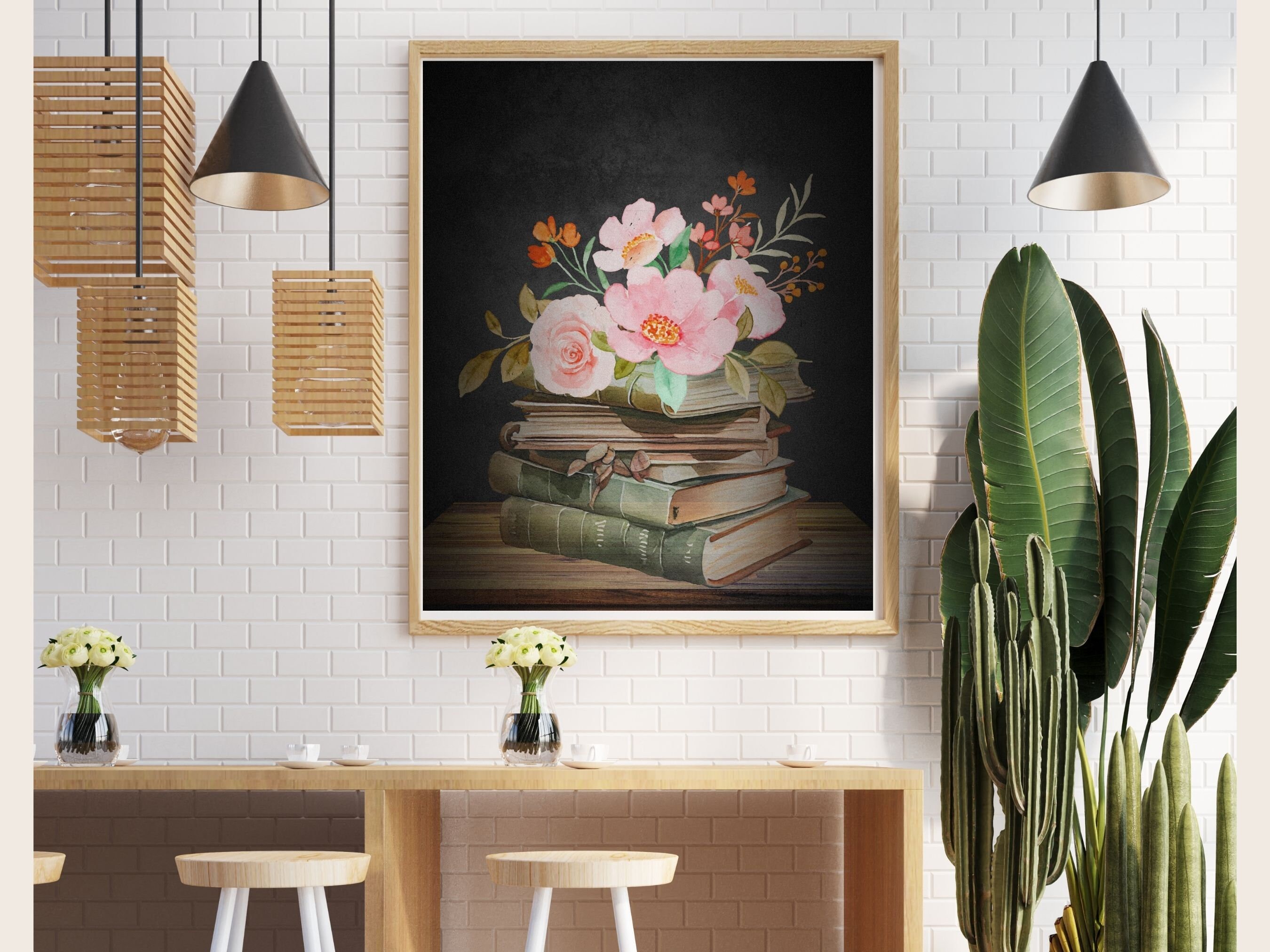 Book Stack Art Rustic Spring Wall Art Farmhouse Spring Print Spring ...