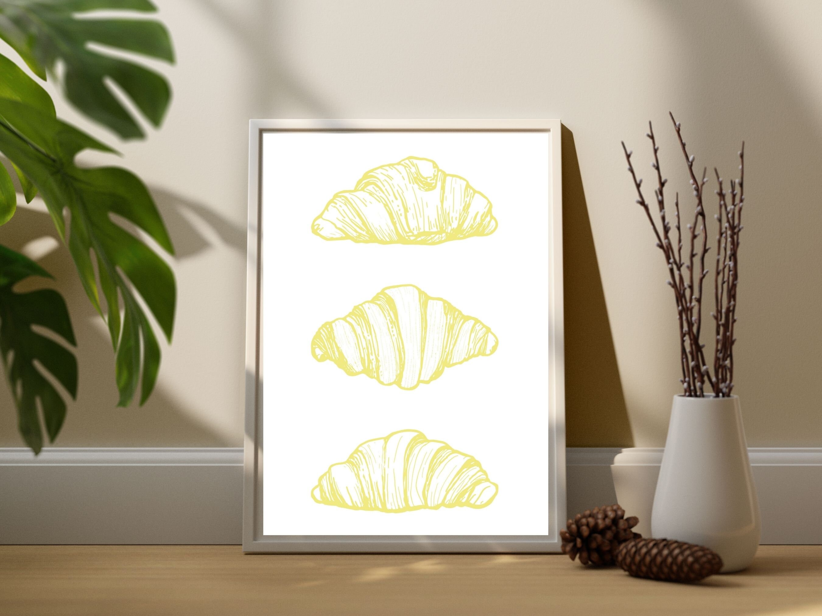 French Croissant Art Print, Gold Breakfast Print, Cute Cafe Printable ...