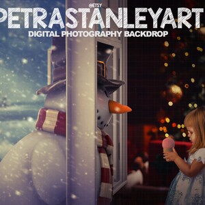2 Snowman Looking Into Christmas Window Digital Photoshop Background ...