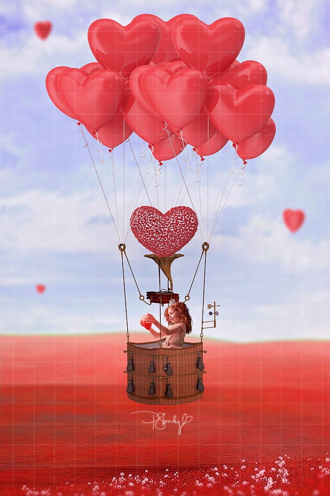 Valentine Hot Air Balloon Digital Backdrop Child Toddler | Etsy