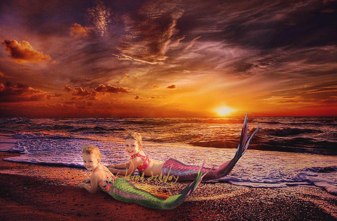 2 Mermaid Digital Backdrops two Mermaid Tails - Etsy