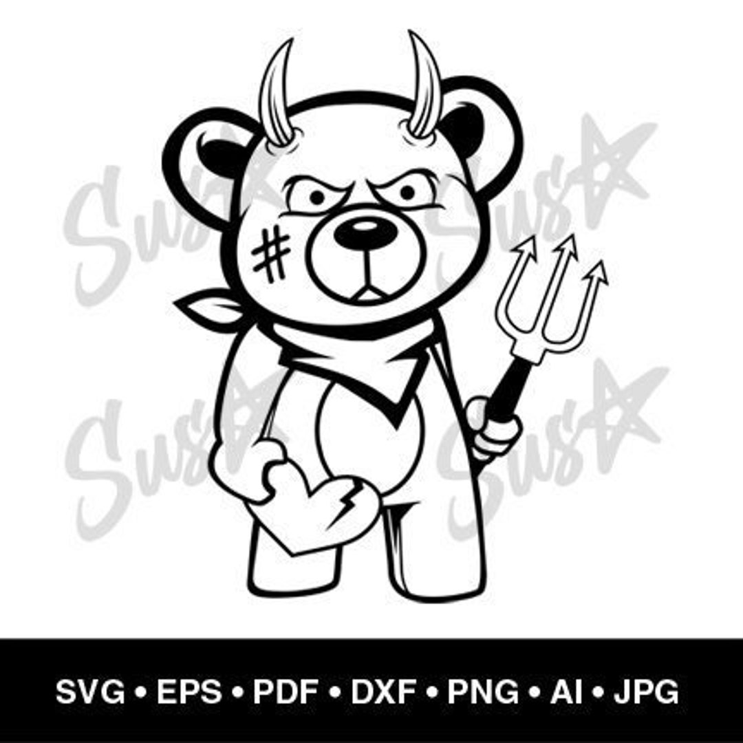 Devil Bear Teddy Bear Pitchfork Evil Streetwear Clipart, Svg for Cricut ...