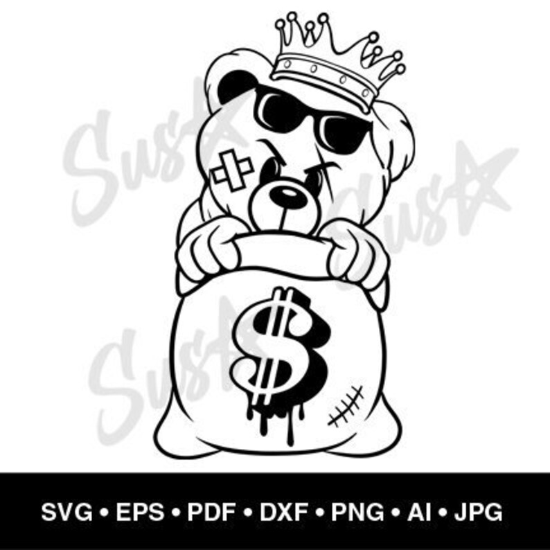 Teddy Bear Fluffy Money Bag Dollar Sign Hustle Streetwear Clipart, Svg ...