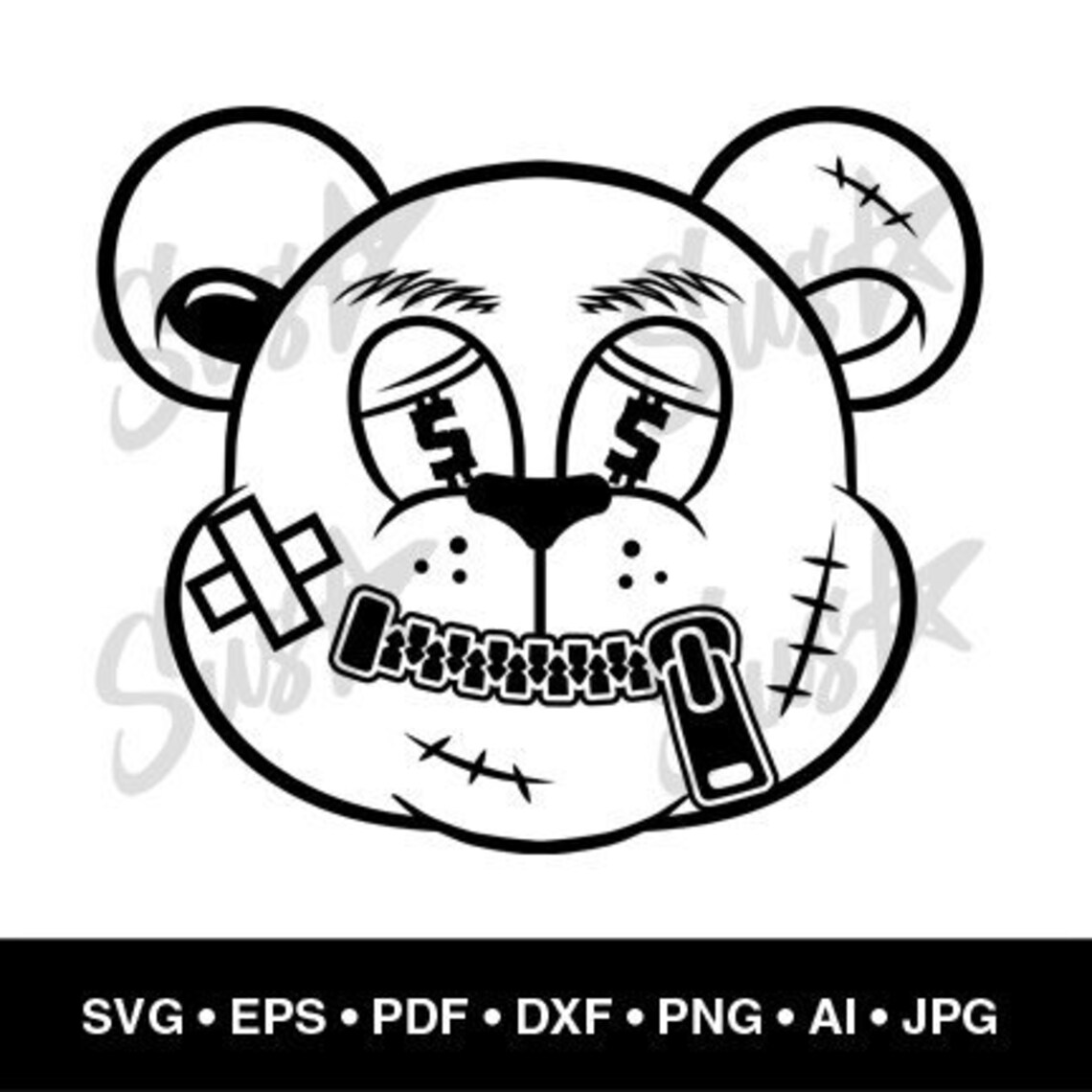 Zipper Mouth Teddy Bear Head 7 Streetwear Clipart, Svg for Cricut ...