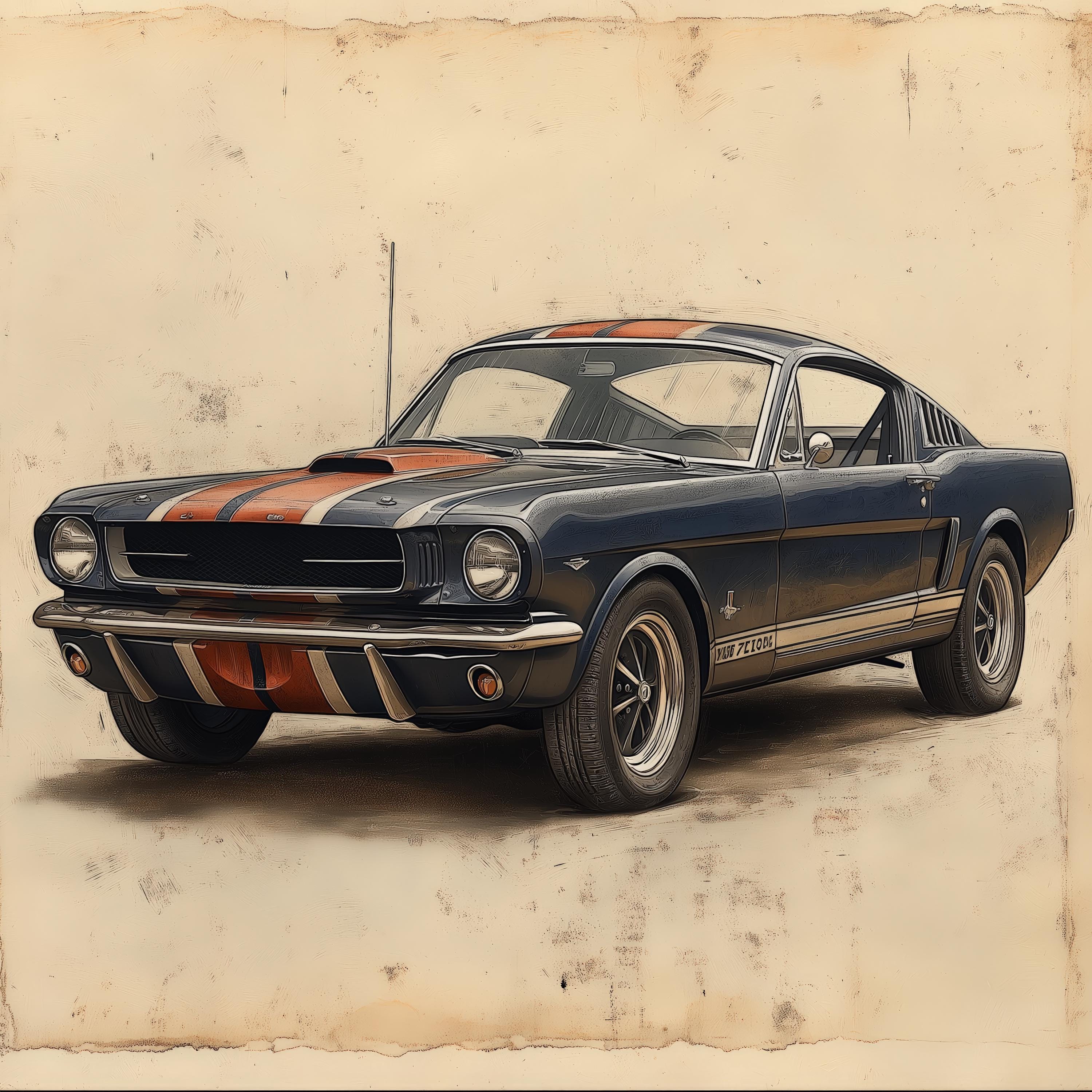 1965 Ford Mustang Square Print - Classic Car Art for Vintage ...