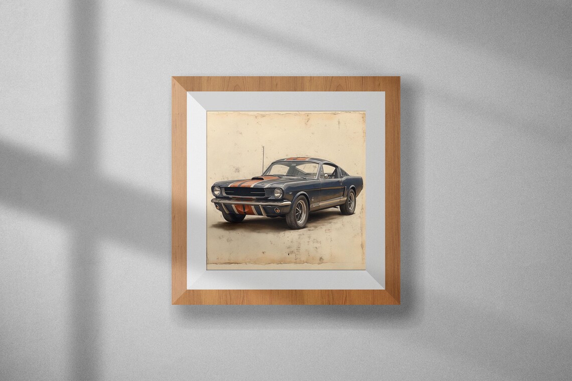 1965 Ford Mustang Square Print - Classic Car Art for Vintage ...