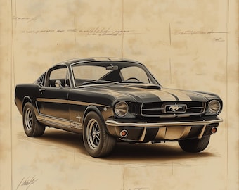 1965 Ford Mustang Square Print - Classic Car Art for Vintage ...