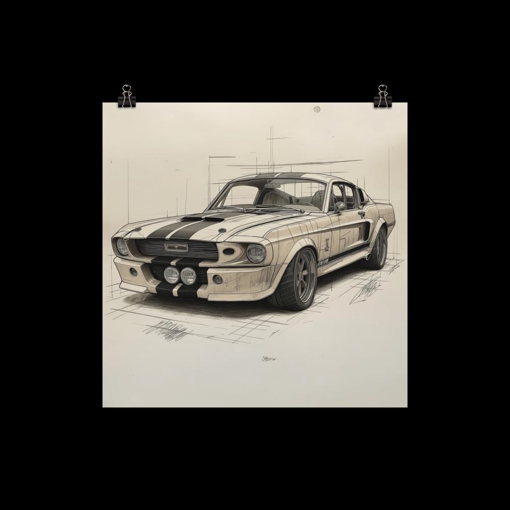 1965 Ford Mustang Square Print - Classic Car Art for Vintage ...