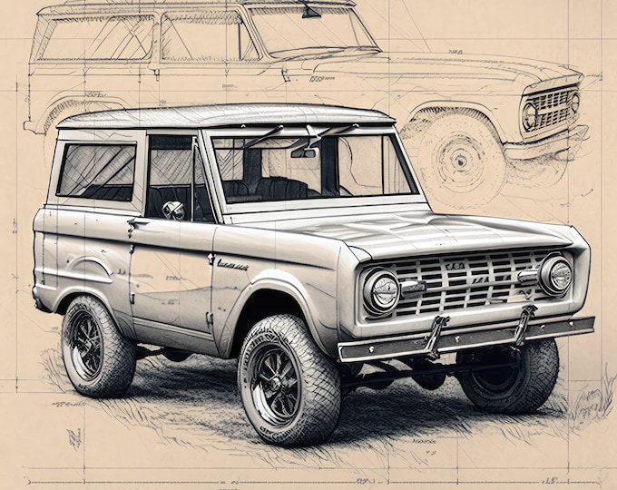 1968 Ford Bronco "blueprint Drawing" Unframed Color Poster Print - Etsy