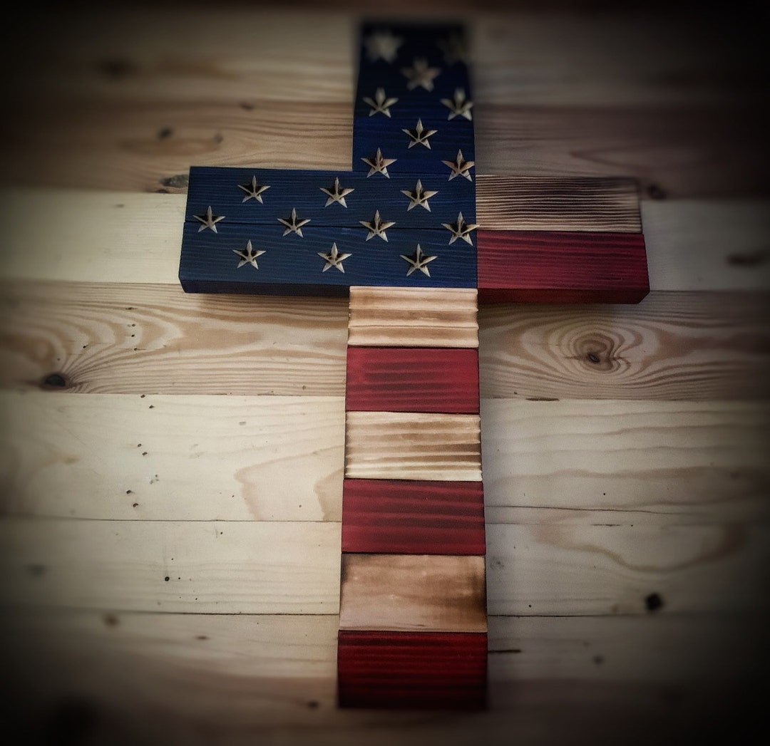 Wooden Patriotic Cross Wall Hanging Made From Pine - Etsy