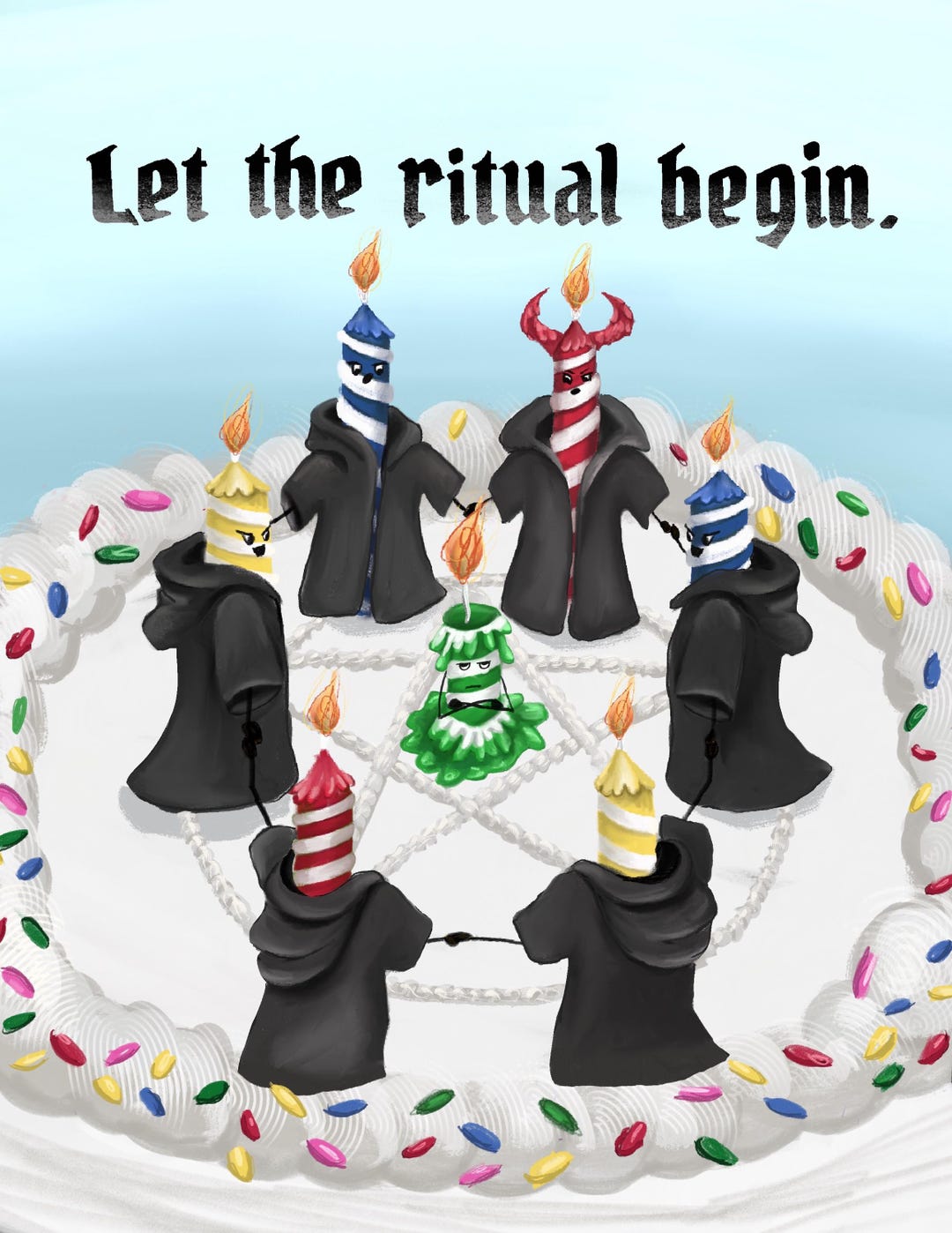 Funny Birthday Greeting Cards, Digital Illustration Candle Ritual - Etsy