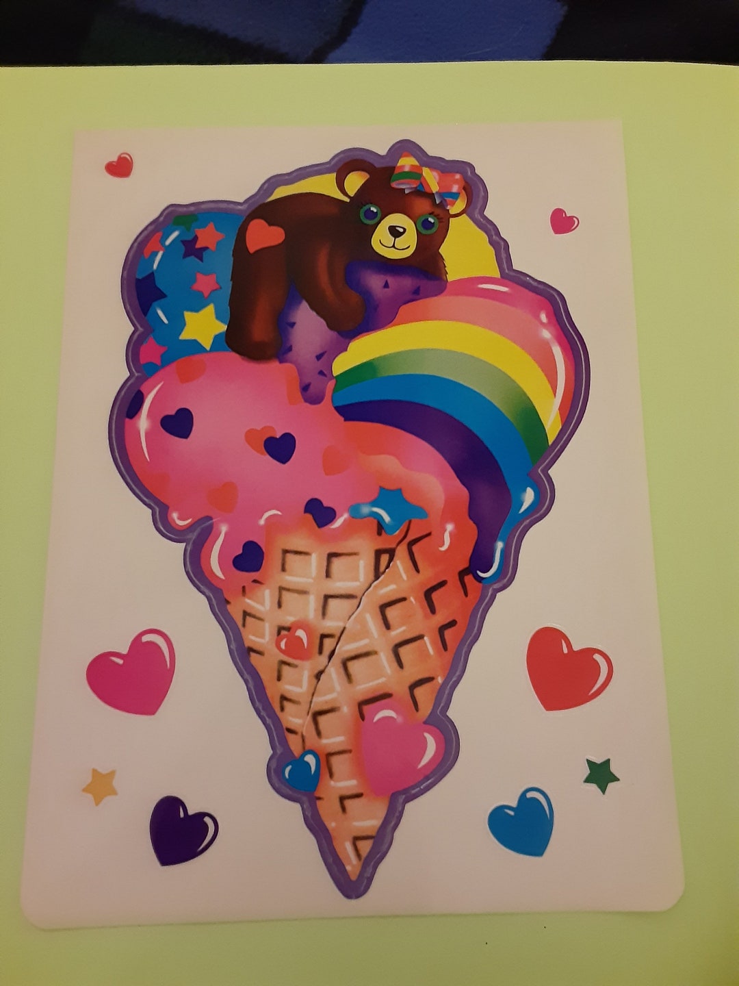 Vintage 80's Jumbo Lisa Frank Teddy on Icecream Sticker 10" *damaged ...