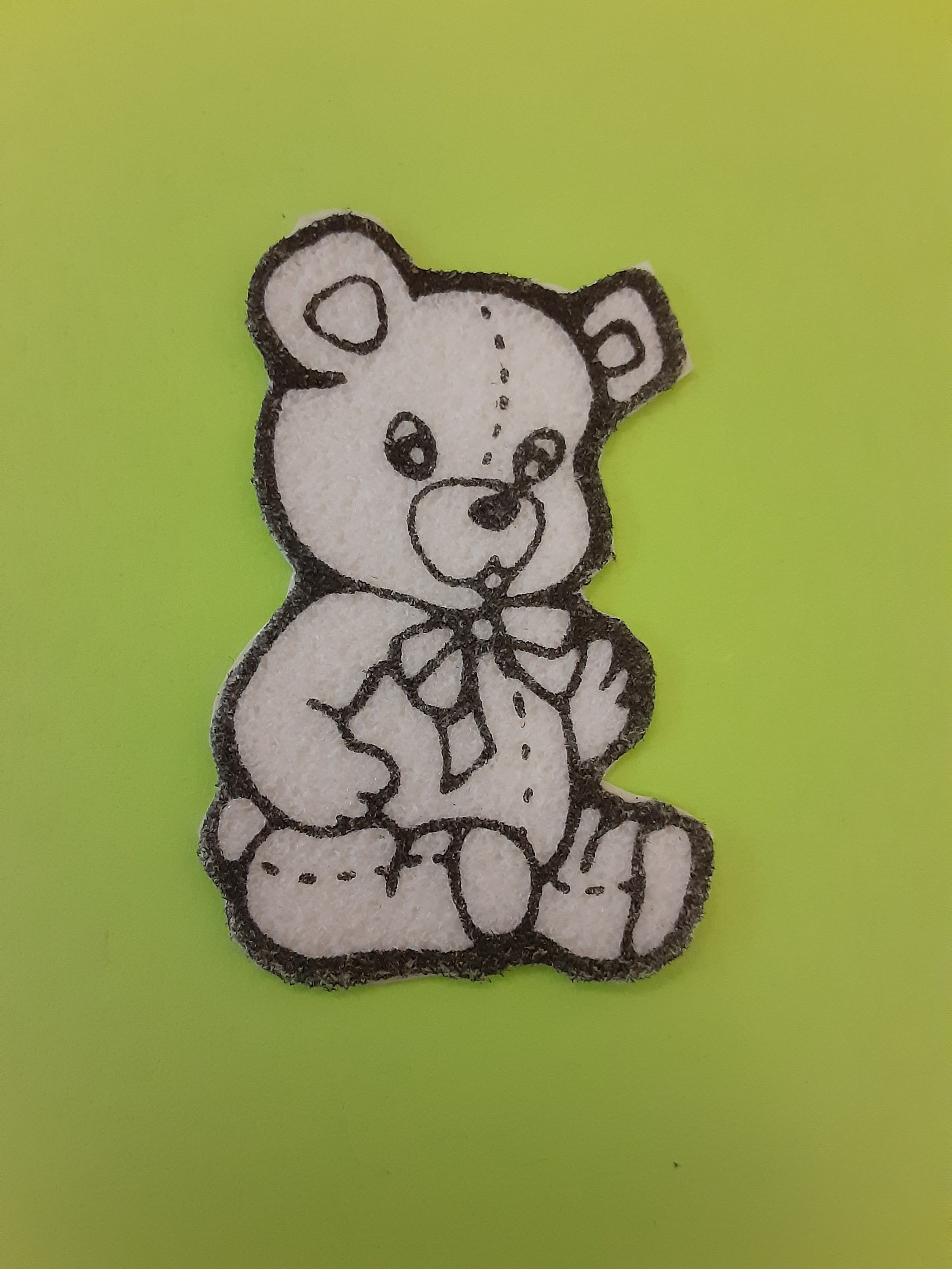 Vintage 80s Fuzzy Felt White Teddy Uncolored Sticker - Etsy