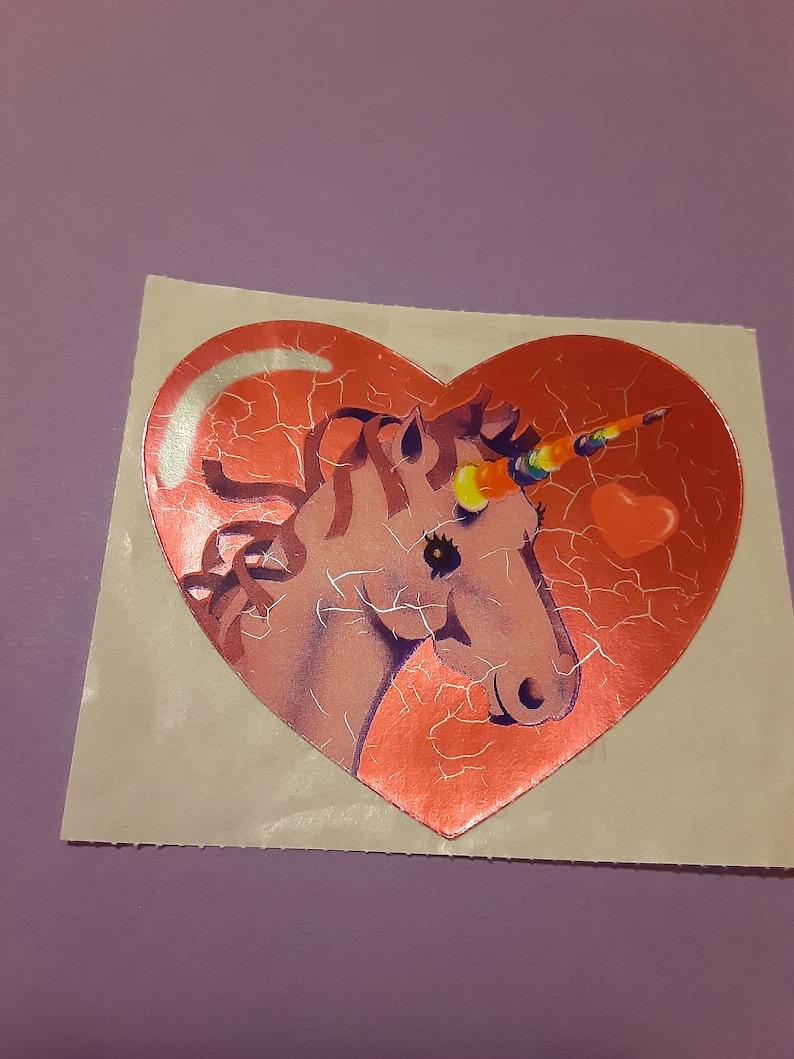 Vintage 80s Lisa Frank Foil Heart Unicorn Crackle Effect Sticker Module ...