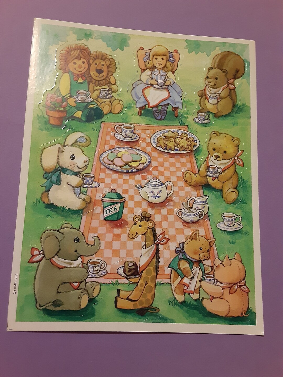 Vintage Hallmark Plush Animals Picnic Tea Party Sticker Sheet - Etsy