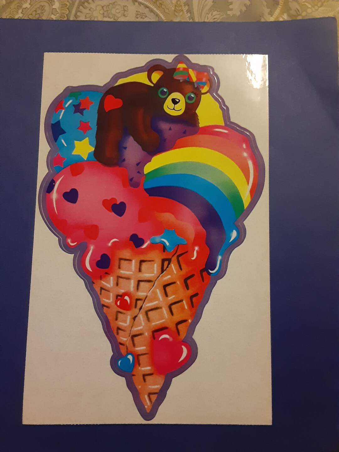 Vintage 80's Jumbo Lisa Frank Teddy on Icecream Sticker 10" *damaged ...