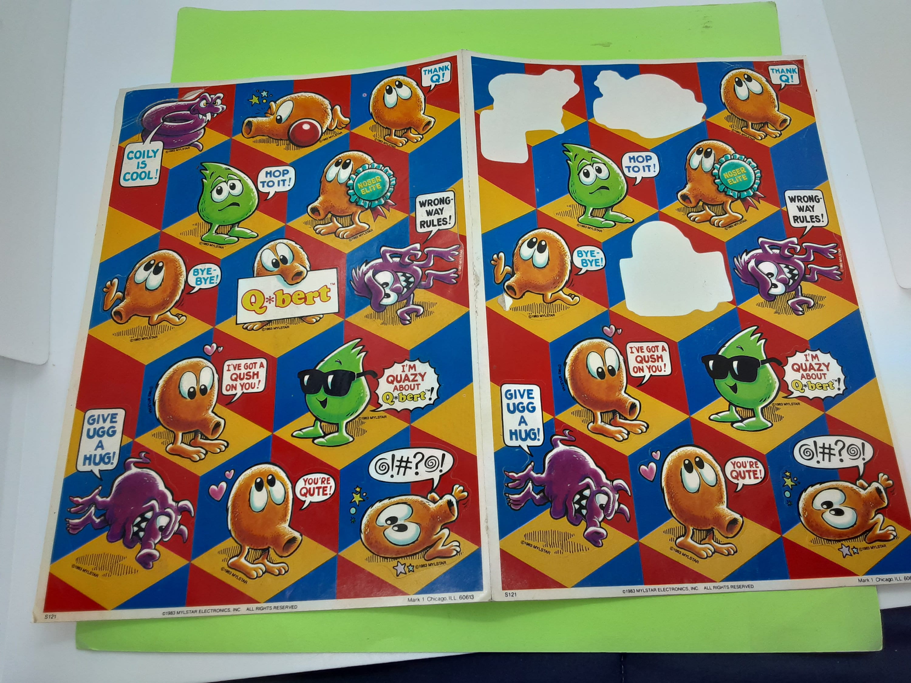 RARE Vintage 80's Celebrity Mark 1 Q-BERT Large Double Sticker Sheet ...